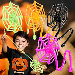 24Pcs Sticky Spider Web Party Favors Pack, 7.5 inches in Total Length, Halloween Party Favors, Gifts For Birthday, Goodie Bag Classroom Prizes, 4 colors