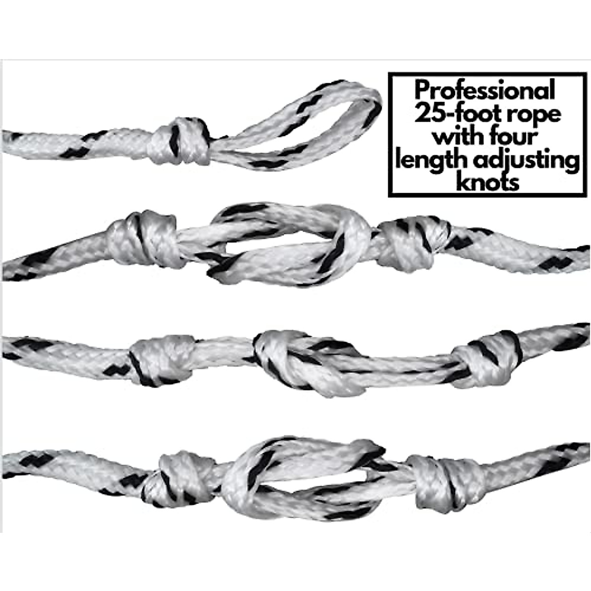 Wakesurf Rope with Handle - Adjustable 25 Foot Tow Rope with 10" Handle (White)