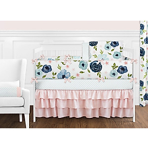 Sweet Jojo Designs Navy Blue and Pink Watercolor Floral Foldable Fabric Storage Cube Bins Boxes Organizer Toys Kids Baby Childrens - Set of 2 - Blush, Green and White Shabby Chic Rose Flower