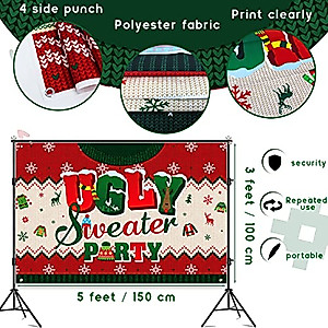 Ugly Christmas Sweater Party Decorations-Ugly Sweater Party Backdrop Supplies,5x3ft Vinyl Christmas Ugly Sweater Photo Prop Background Banner for 2022 Winter Christmas Holiday Supplies