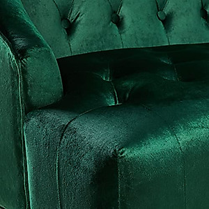 Christopher Knight Home Leora Modern Glam Tufted Velvet Wingback Loveseat, Emerald / Dark Brown