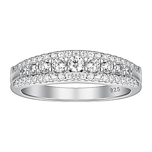 Wuziwen Anniversary Ring for Women Wedding Bands for Her 925 Sterling Silver Rings Eternity Promise Cubic Zirconia Size 6.5