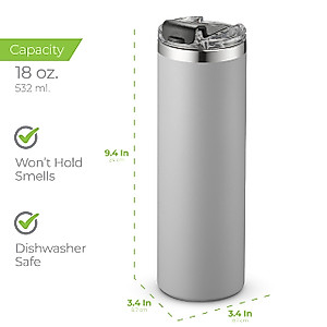 SIPX™ Triple-Insulated Tumblers - 18 Oz. Slim Modern Tumbler With Lid, insulated Cup Keeps Hot For 12 Hours, Stainless Steel Tumbler Made Of Sustainable Material, Coffee Travel Mug (Grey)