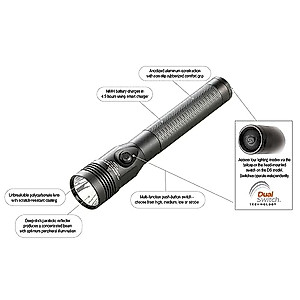 Streamlight 75458 Stinger DS LED HL 800-Lumen Rechargeable Dual Switch Flashlight with 120-Volt AC/12-Volt DC Smart Charge Piggyback Charger (NiMH), Black