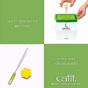 Catit 2.0 Mini Flower Drinking Fountain – Cat Water Fountain with Triple Filter and Ergonomic Drinking Options,Green