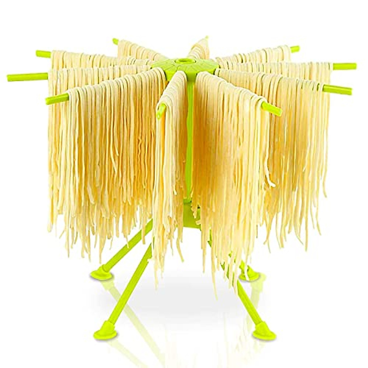 Kitchen Pasta Drying Rack Folding, iPstyle Spaghetti Drying Rack Noodle Stand with 10 Bar Handles Green (Drying Rack)