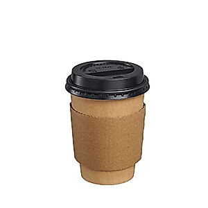 Comfy Package [50 Sets 12 oz. Disposable Kraft Coffee Cups with Black Lids, Sleeves - To Go Paper Hot Cups