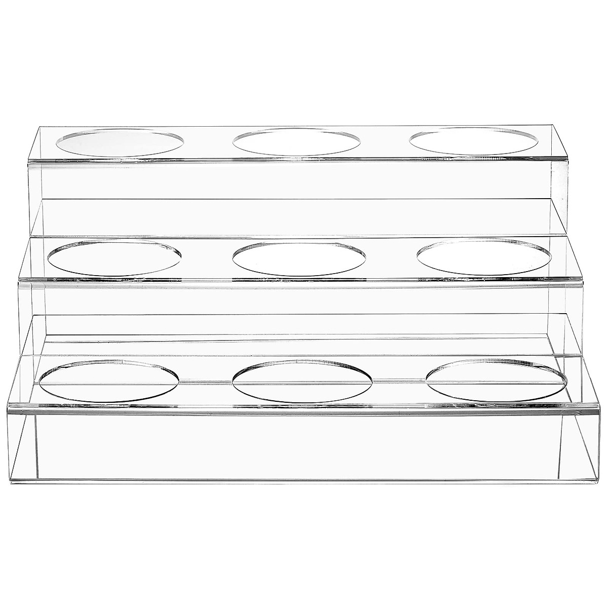 Frcctre Acrylic Wine Bottle Holder, 3 Tier 9 Bottles Acrylic Wine Rack Bottle Display Stand Riser Display Shelf Clear Countertop Tiered Storage Holder for Wine, Champagne, Coffee Syrup