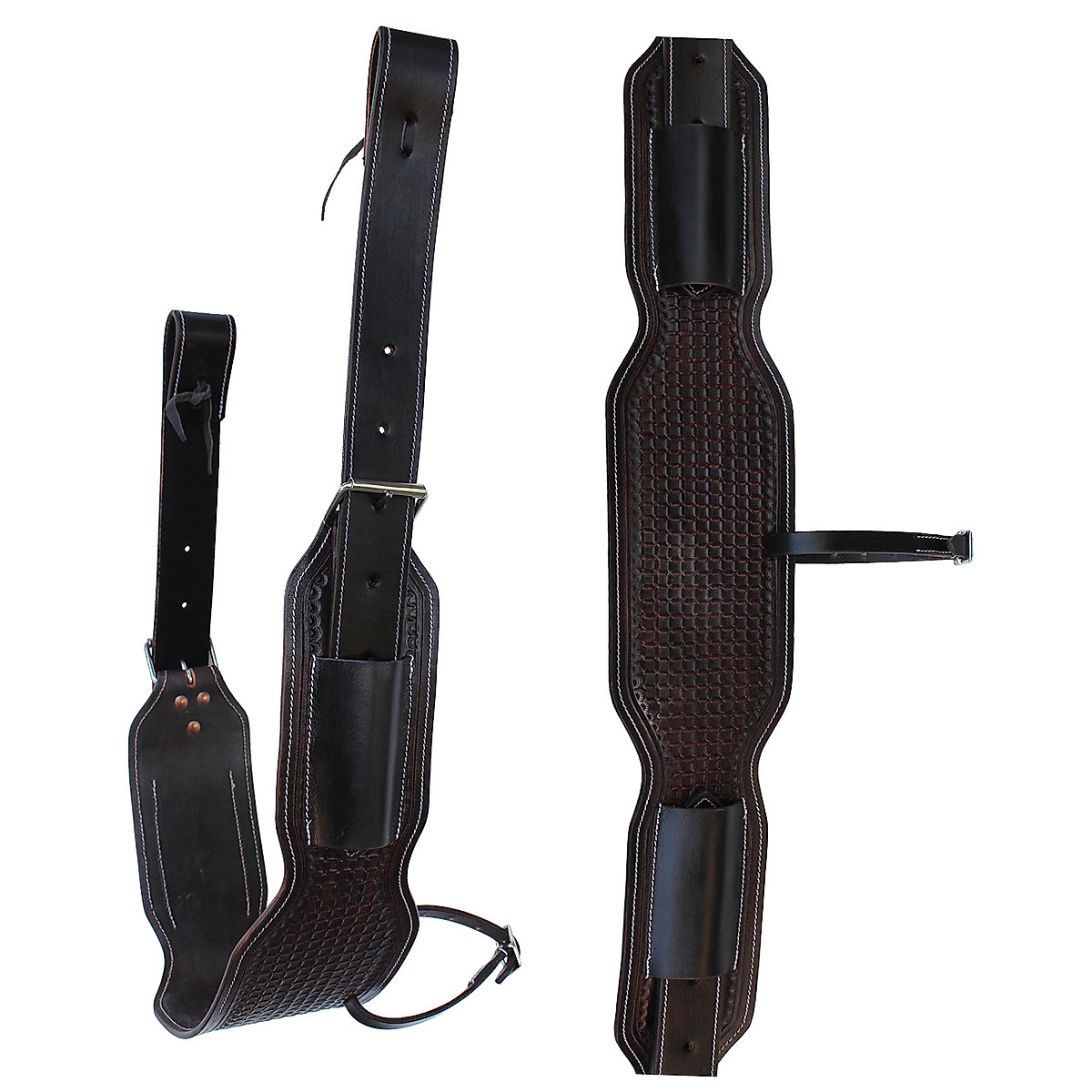 CHALLENGER Horse Horse Basket Weave Tooled Brown Leather Rear Flank Back Saddle Cinch Billets 97100BR