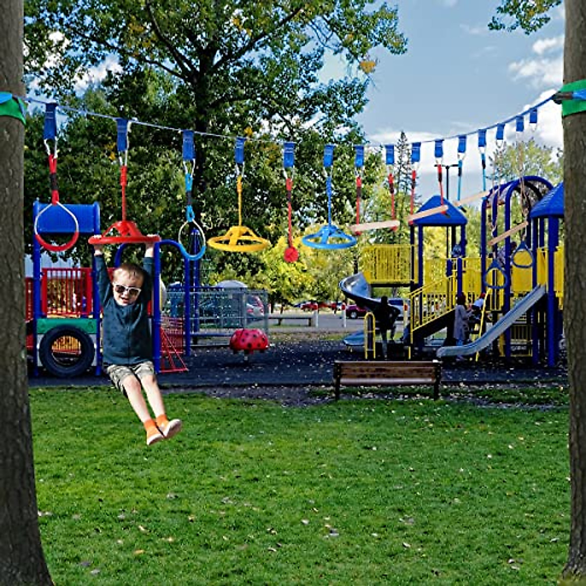 Gardtech Ninja Wheel Obstacle, Swing Spinning Wheels - Gymnastic Wheel, Swing Wheel for Backyard Warrior Obstacle Course Jungle Gym Slackline Kits (Red)