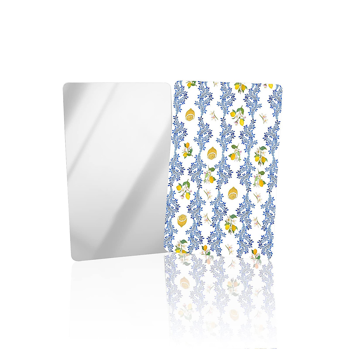 Carosoffe Summer Lemon Small Compact Mirror for Purse, Blue Leaves Flower Botanical Travel Makeup Mirror for Women Men, Rectangular Handheld Compact Pocket Mirror 4 PCS