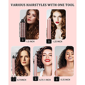 Curling Iron Set，MOCEMTRY 5 in 1 Curling Wand Interchangeable Ceramic Barrels(0.35”-1.25”) and Thermal Brush Curling Iron, Instant Heat Up Hair Curler, with Protective Gloves & 2 Clips