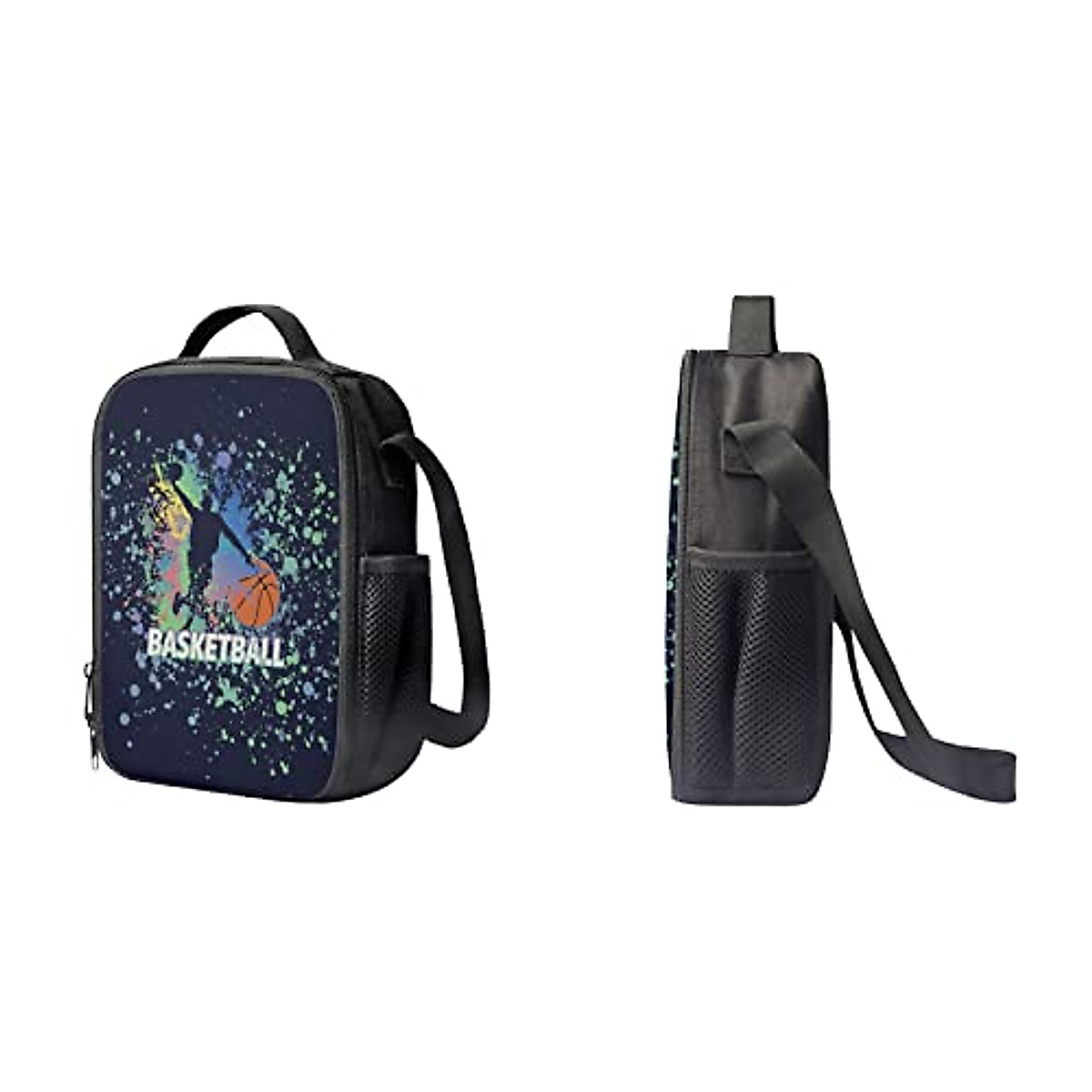 DMOYALA Basketball Bookbag for School Girls Boys Cool School Backbag with Lunch Cooler Box and Pencil Case 3pcs Set Durable Back Waterproof 17 Inch Laptop Backpack for Women Men