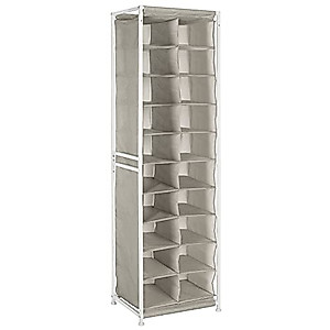 mDesign Vertical Fabric and Metal Standing Shoe Tower Rack & Organizer - 10-Tier Shoe Stand - Holds 20 Pairs of Mens, Womens and Kids Shoes, Easy Assembly - Closet Organization - Linen