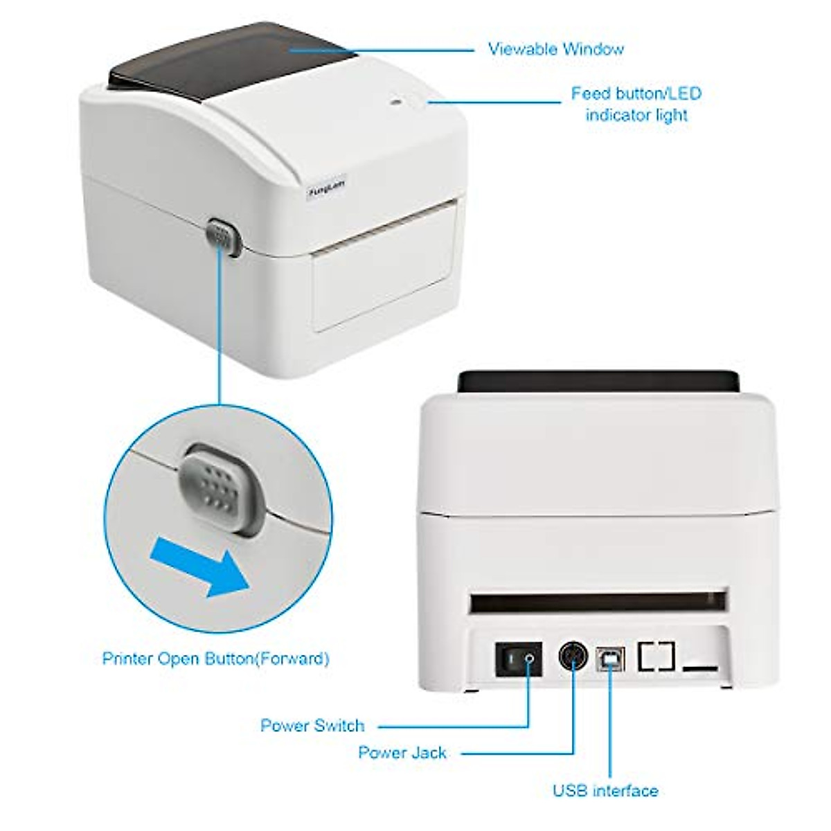 FungLam Label Printer, High Speed USB Direct Thermal Label Printer for Amazon, Ebay, Etsy, Shipify Labeling, 4x6 Shipping Label Printer, Thermal Printer, White