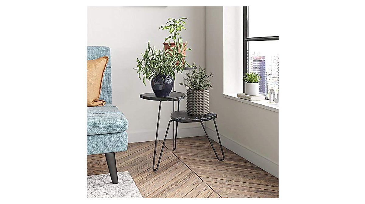 Novogratz Athena Plant Stand - Elegant Black Marble Display