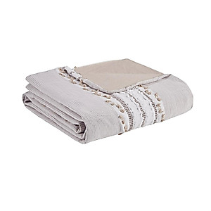 INK+IVY Lennon 100% Cotton Duvet Set Mid Century Modern Boho Design, All Season Comforter Cover Bedding Set, Matching Shams, King/Cal King, Textured Jacquard Taupe 3 Piece