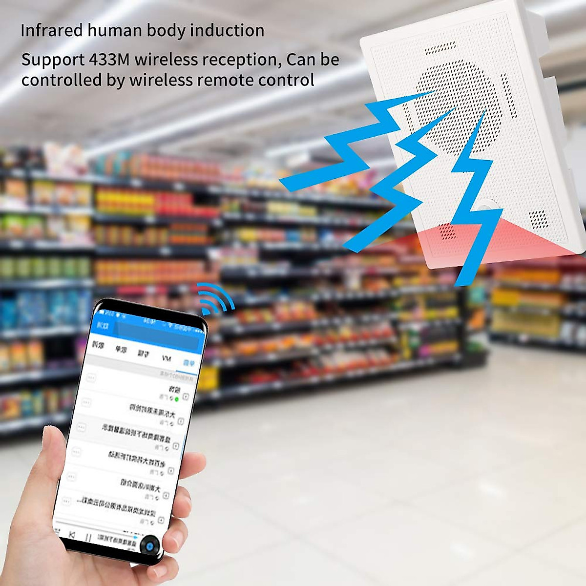 Voice Recordable Audio Player, Entrance Welcome Doorbell, Entrance Greeting Speaker for Shop Store Supermarket with High Decibel Motion Sensor (US)