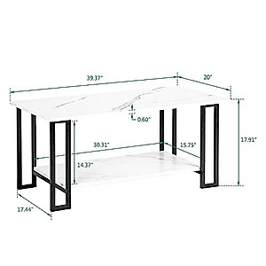 Pygzyx Living Room Table，Modern Minimalist Design Coffee Table with Marble Textured Table top and Metal Frame for Living Room Restaurant Coffee Shop (White+Black)