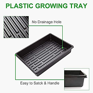 GROWNEER 6 Packs 15 x 11 x 2.6 Inches Plastic Growing Trays with 15 Pcs Plant Labels, Seed Tray Seedling Starter for Greenhouse, Hydroponics, Seedlings, Plant Germination