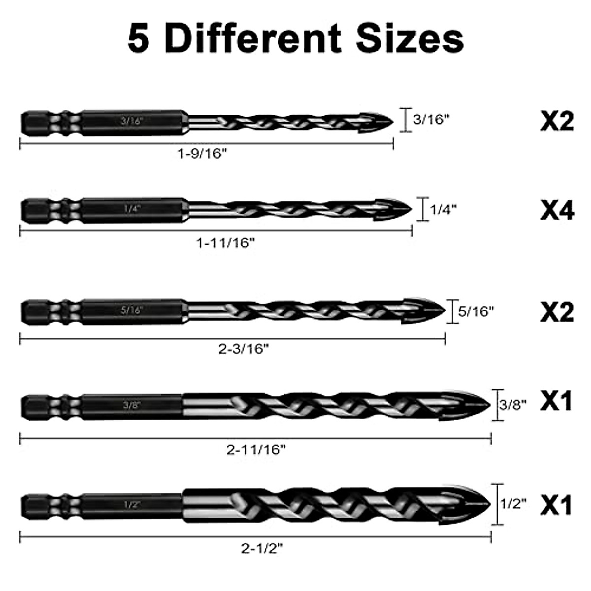UBESTHS Masonry Drill Bits Set 10PCS, Concrete Drill Bit Set with Tungsten Carbide Tip for Glass,Tile, Brick, Cement, Concrete, Plastic, Cinder Block, Wood etc