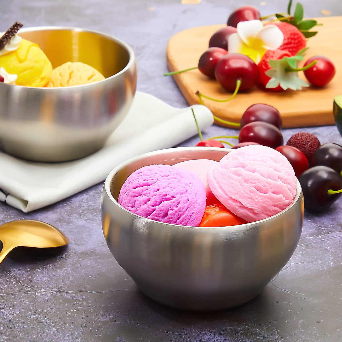 Tessco 10 Pcs 12 oz Stainless Steel (304) Bowls Matte Double Walled Bowl Kids Toddler Ice Cream Bowls for Serving Food Snacks Feeding Hot Soup, Dishwasher Safe