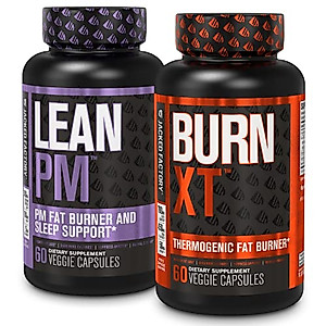 Jacked Factory Burn XT Thermogenic Fat Burner & Lean PM Nighttime Weight Loss Supplement for Men & Women 60 Veggie Diet Pills