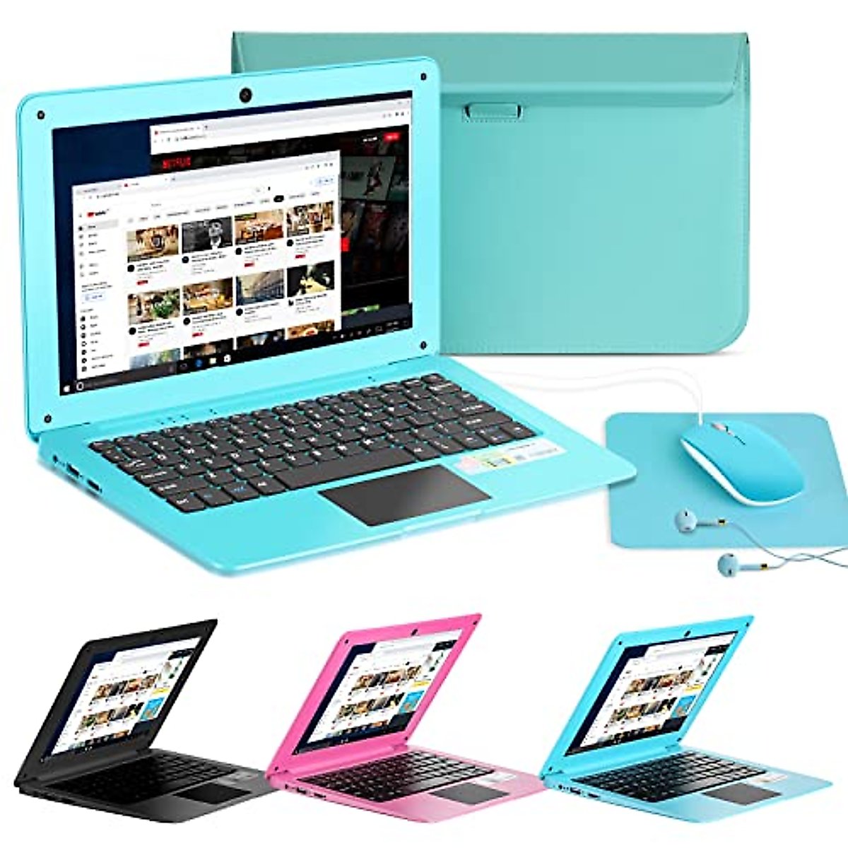 Monitech 10.1” Mini Laptop, 2GB RAM and 32GB SSD Netbook, Small Laptop with USB 3.0, Full HD IPS Display Pink Laptop Computer, Dual Core Lightweight Laptop, Ultra Thin Notebook Computer Windows 10