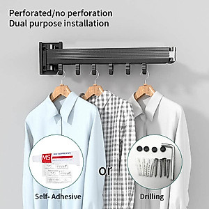ABMKITCHEN Clothes Drying Rack, Laundry Drying Rack, Wall Mounted Clothes Drying Rack, Collapsible Clothes Hanging Rack, Retractable Clothing Rack 3-Pole, Clothes Rack for (Balcony,Patio,Wardrobe)