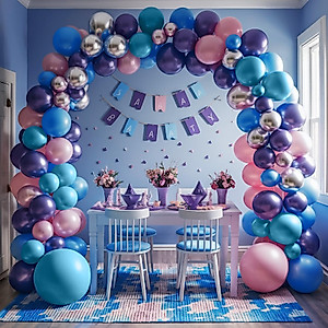 Blue Purple Balloon Arch Garland Kit, Purple Pink Blue Metallic Silver Balloons for Kids Birthday Hawaii Tropical Party Supplies Video Gaming Baby Shower Party Decorations