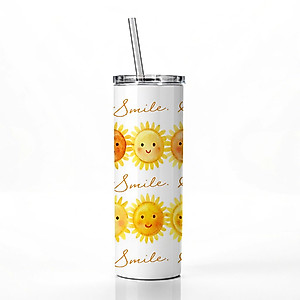 Sip Smile Shine Smiling Suns Inspirational Skinny Tumbler 20oz with Straw Insulated Water Bottle Gift