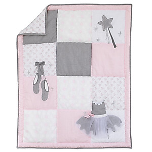 NoJo Ballerina Bows 4 Piece Nursery Crib Bedding Set, Pink/Silver/White