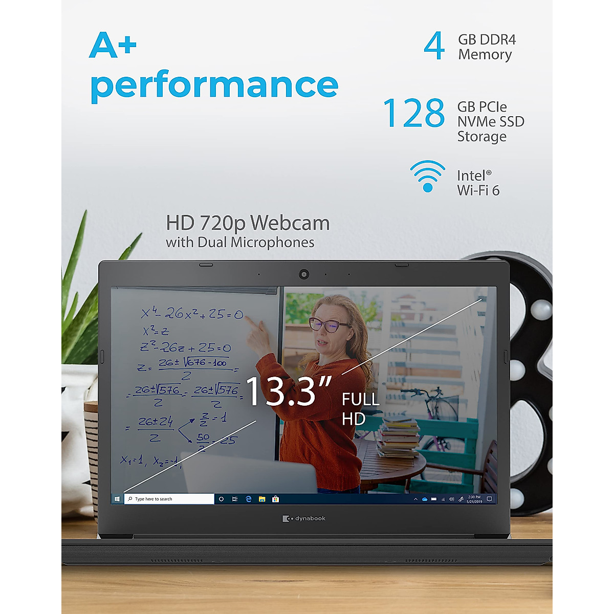 DYNABOOK Tecra Laptop, Intel Celeron 5205U, 4 GB RAM, 128 GB SSD, 13.3 Full HD Display, Windows 10 Pro Education, Tested Durability, Thin & Lightweight, Spill-Resistant Keyboard (A30-G, 2019)