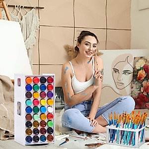 Juexica Acrylic Paint Organizer Craft Paint Storage for 2 oz Craft Paints with Paintbrush Stand Vertical Paint Organizer Holder Wall Mounted Stand Plastic 360 Spinning Paint Storage Tower(72 Holes)