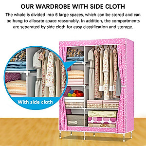 ZZBIQS Clothing Wardrobe Closet, Portable Non-Woven Fabric Garment Clothes Wardrobe Storage Organizer Shelf Rack, DIY Armoire Storage with Hanging Rod(Purple)
