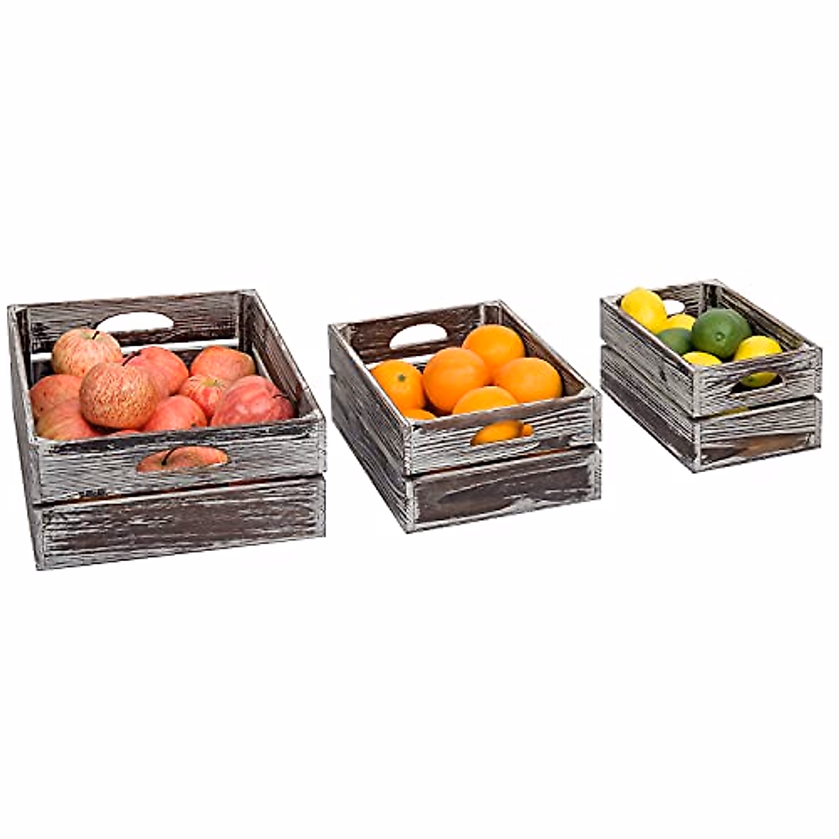 MyGift Country Rustic Torched Wood Storage Decorative Box, Nesting Wooden Crate Box Container, Set of 3