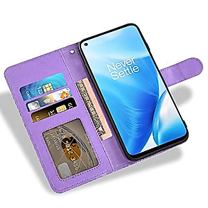 Asuwish Phone Case for OnePlus Nord N200 5G with Screen Protector and Lace Wallet Cover Flip Card Holder Stand Cell Accessories One Plus N 200 G5 1 Plus 200N 1plus One+ 1+ N2005G 2021 Women Men Purple