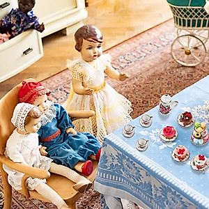 61 Pcs 1:12 Scale Dollhouse Sofa Accessories Set Dollhouse Food Miniature Dollhouse for Living Room Furniture Include Porcelain Tea Kits Mini Kitchen Food Tiny Piano for Doll Toy House (White)