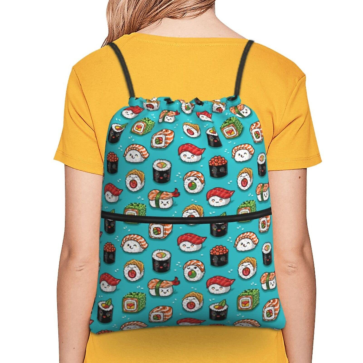 Famame Funny Food Sushi Drawstring Backpack String Bag Sackpack For Gym Shopping Beach Sport Yoga