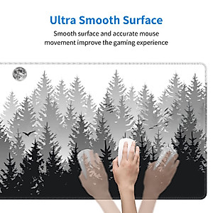 Abstract Misty Forest Mouse Pad Moon Birds Trees Gaming Mouse Pad XL Big Mouse Mat Full Desk Pad XXL Extended Mousepad Large Long Mouse Pad for Gamers Stitched Edges Non-Slip Rubber Base Mice Pad