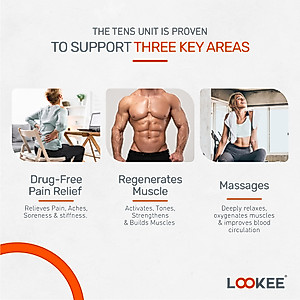 LOOKEE 4-Channel TENS Unit Muscle Stimulator for Pain Relief Therapy - Premium LED EMS Muscle Stimulator with 36 Mode & 40 Intensity Levels - Rechargeable TENS Machine FSA/HSA Eligible