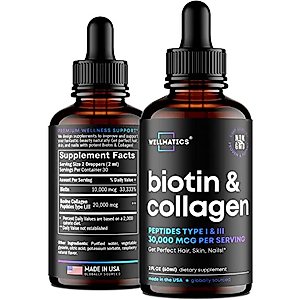 Biotin & Collagen Drops - Premium Hair Growth Treatment - Liquid Collagen for Women & Men - Made in USA - Biotin Vitamins for Hair, Skin and Nails - Hair Loss Biotin and Collagen Supplement - 2 fl oz
