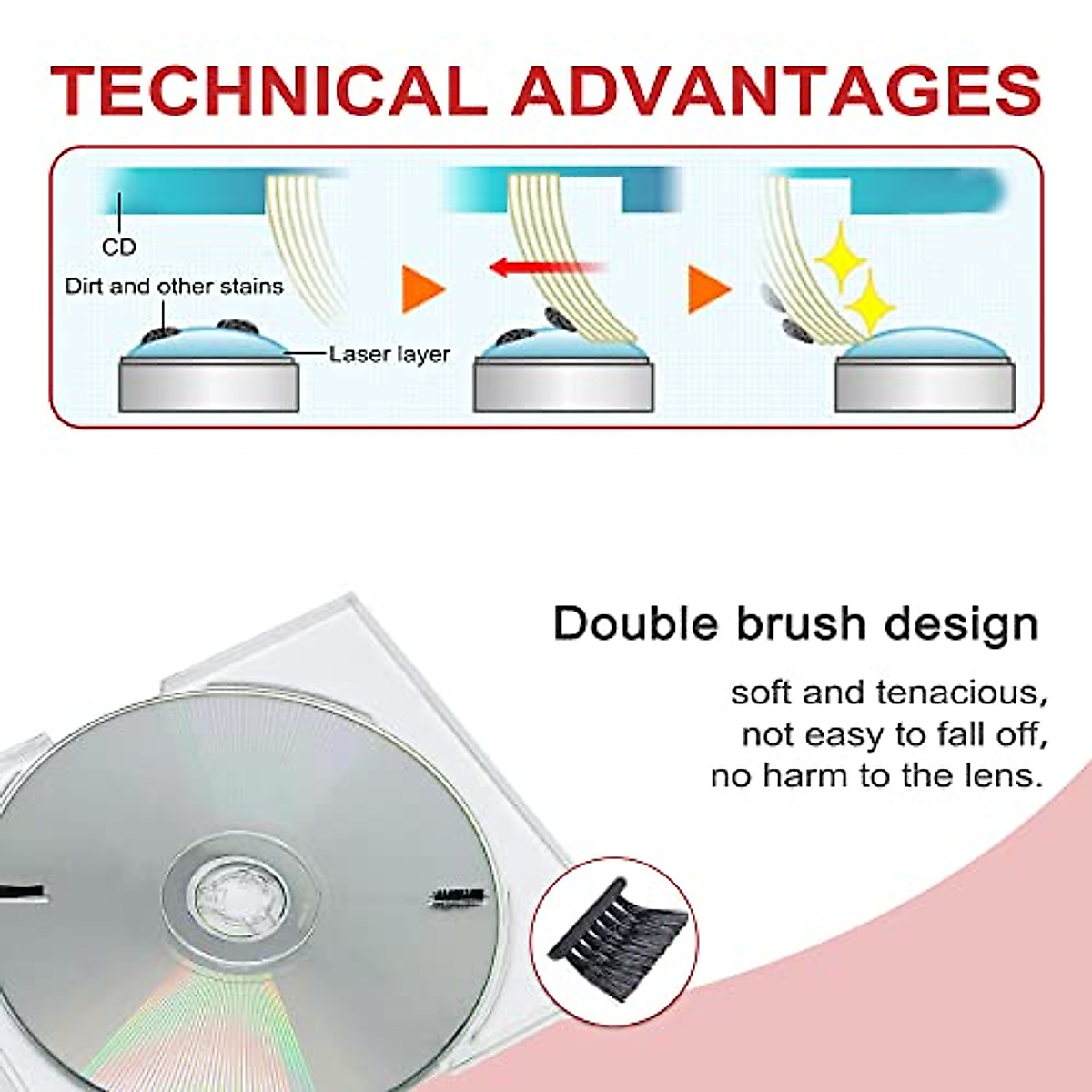 Nicer CD/VCD/DVD Player Cleaner Kit, Laser Lens Cleaning Disc with Double Brush Cleaning System, Set 2