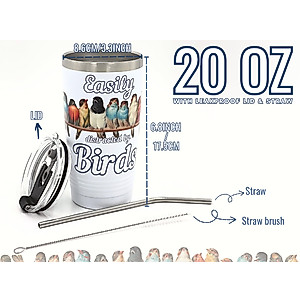 Onebttl Bird Watching Tumbler for Lovers & Watchers, 20oz Stainless Steel Insulated With Lid & Straw, Gift Card & Box Included, Birthday Gift - 360 White