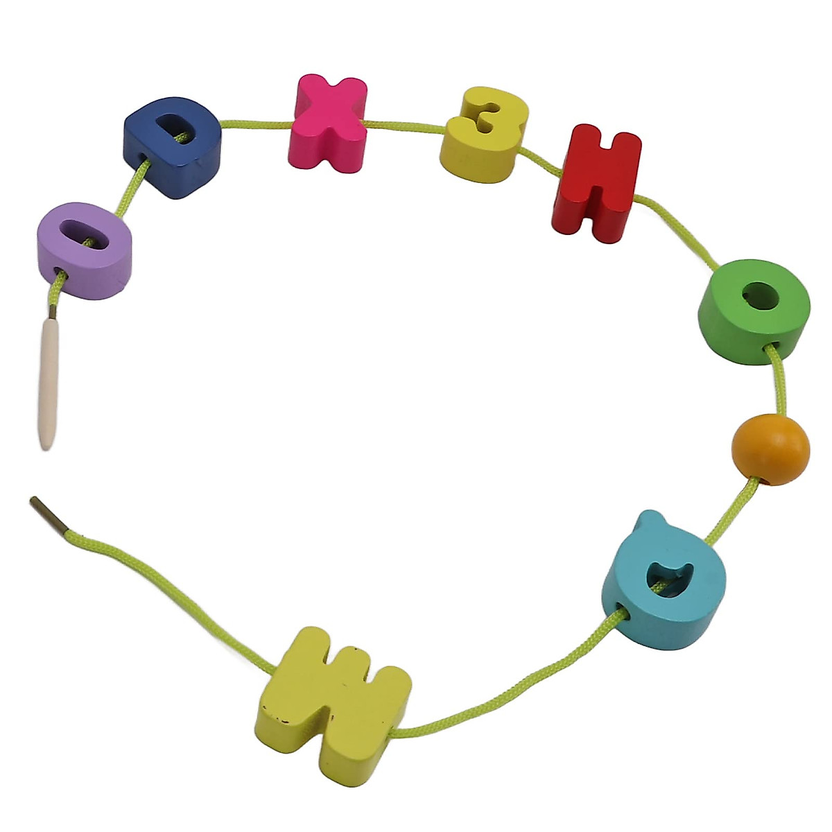 51Pcs Wooden Lacing Beads, Alphabet Letters Numbers Threading String Toys Preschool Fine Motor Skills Toy for Kids Boys Girls