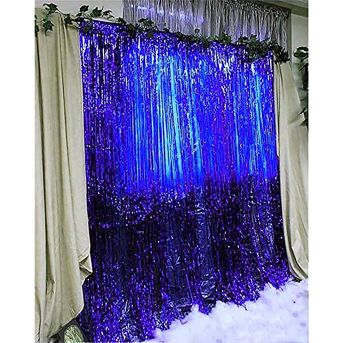 Graduation Party Decorations Navy Blue Gold 2024/Navy Blue Yellow Graduation Decorations Navy Blue Foil Fringe Curtains Graduation Backdrop Metallic Foil Fringes Curtains for Blue Gold Birthday Party