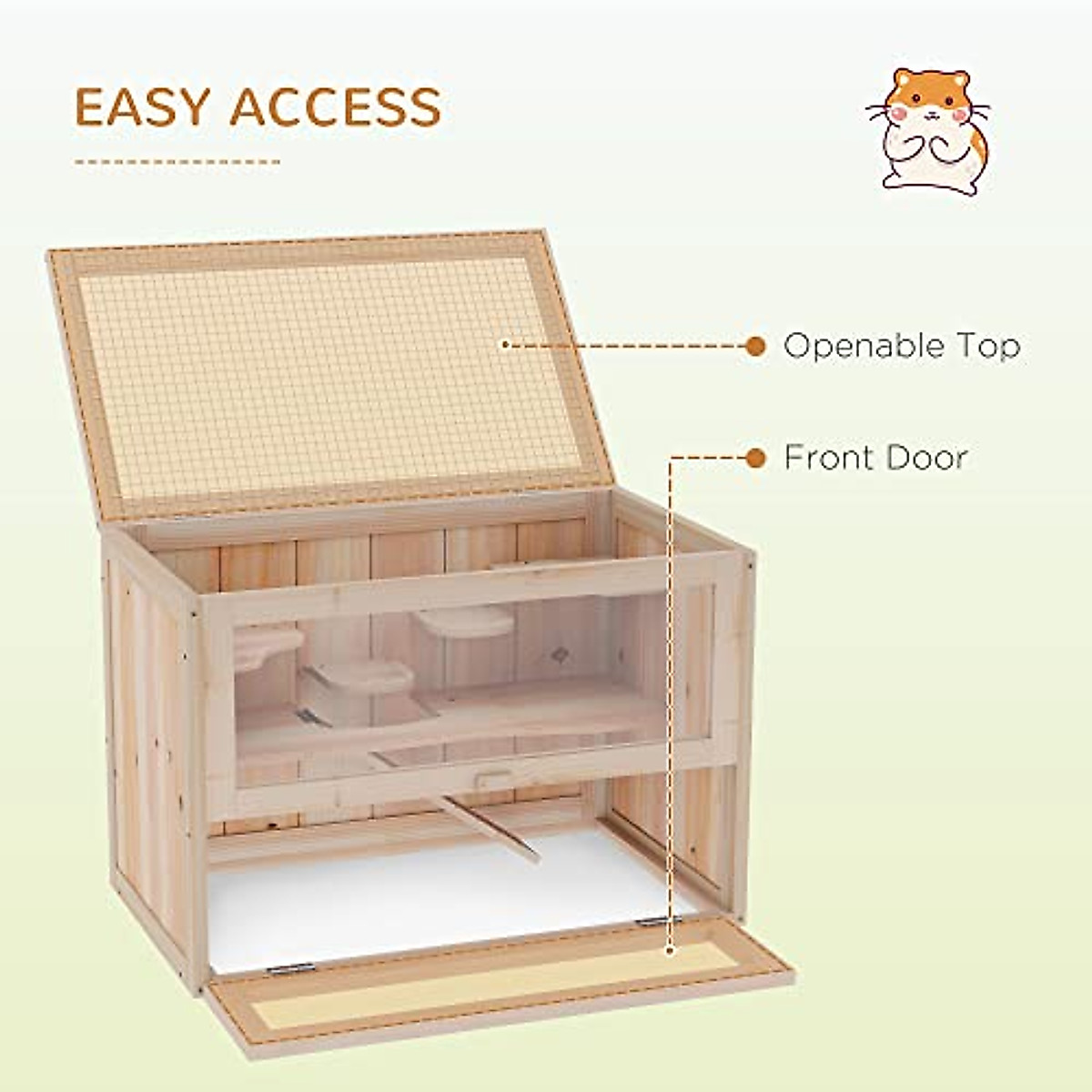 PawHut 2-Level Hamster Cage Mice and Rat House, Small Animal Habitat for Guinea Pigs, Chinchillas with Openable Top, Front Door, Shelf and Ladder