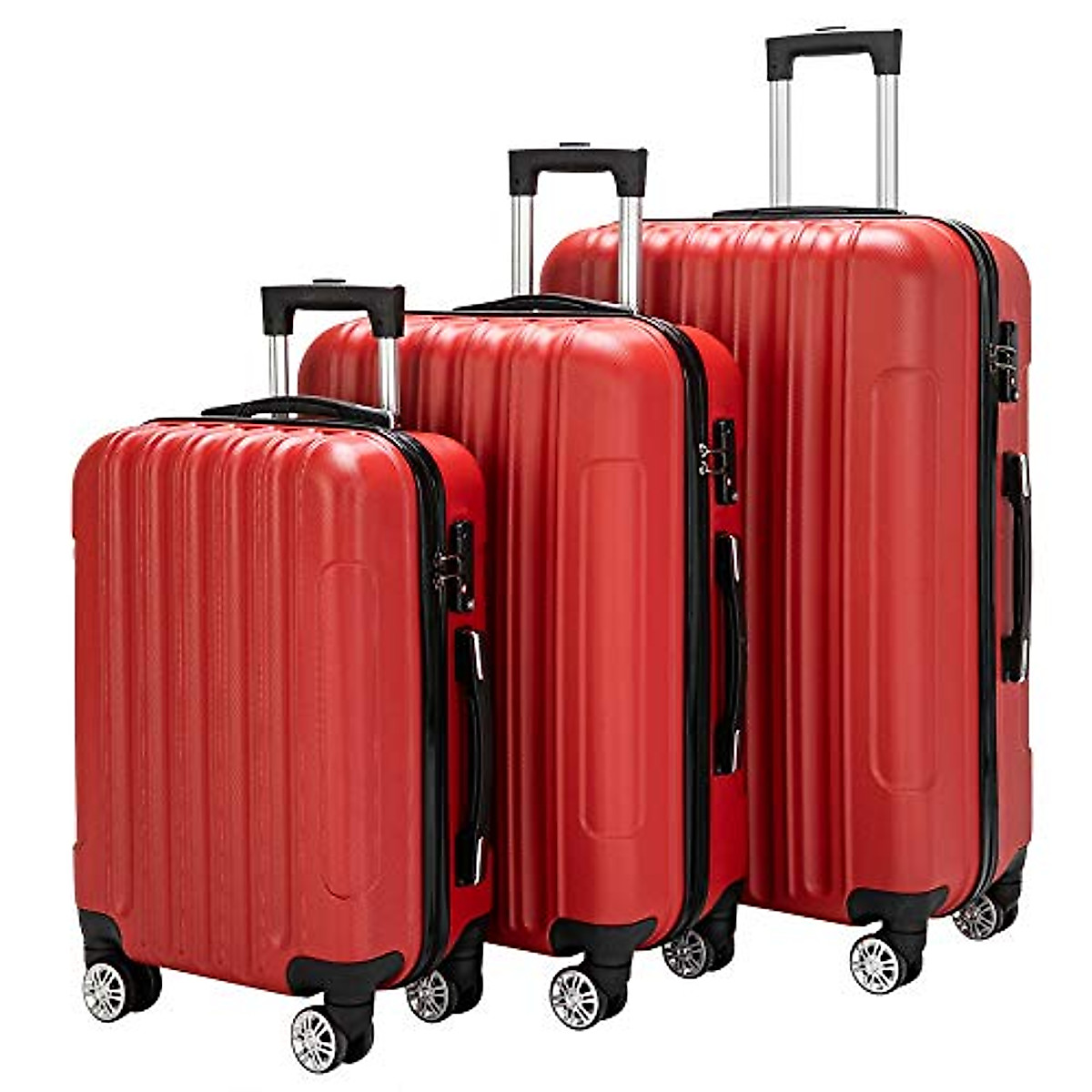 Karl home Luggage Set of 3 Hardside Carry on Suitcase Sets with Spinner Wheels & TSA lock, Portable Lightweight ABS Luggages for Travel, Business - Red (20/24/28)