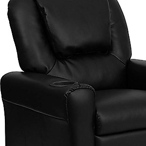 Flash Furniture Vana LeatherSoft Kids Recliner with Cup Holder, Headrest, and Safety Recline, Contemporary Reclining Chair for Kids, Supports up to 90 lbs., Black