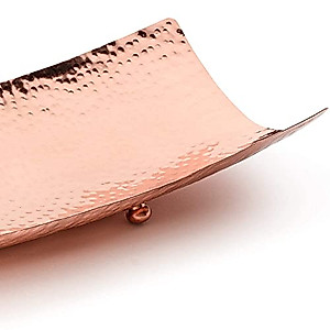 Colleta Home Rectangular Copper Serving Tray- Copper Serving Tray and Platters- Decorative Centerpiece- 16 Inch Hammered Tray